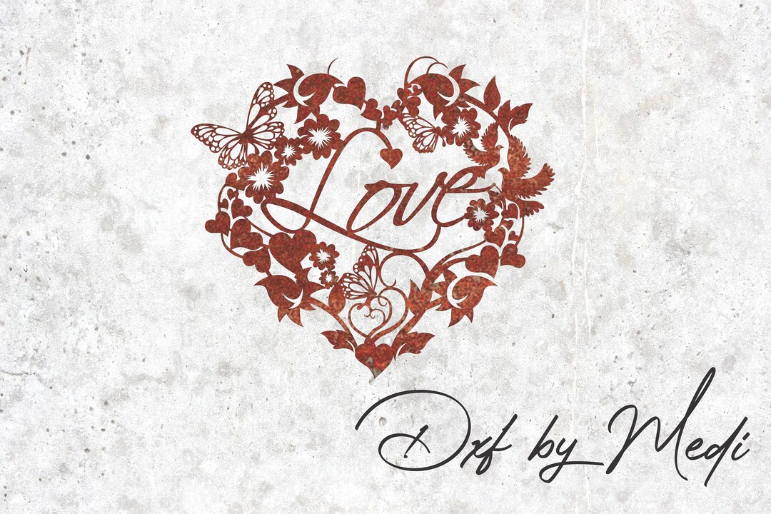 Floral Heart Love Sign DXF Cut File for Laser and CNC Plasma Cutting ...