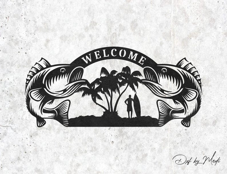 Welcome Fish Sign DXF & SVG Files | Ready-to-cut for CNC, Laser, Plasma ...