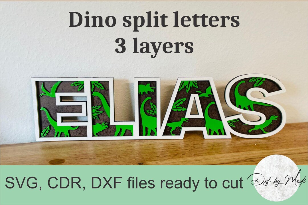 Dinosaur Split Letter Alphabet: 3-layer Dino SVG DXF Cut Files (digital ...