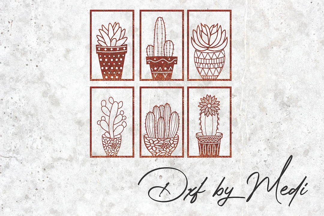 Cactus Pot Cut Files: Laser & Plasma CNC, Set of 6 (DXF SVG) - Etsy