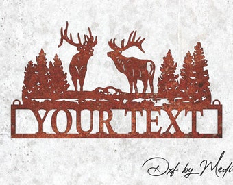 Custom Name Deer Elk Scene: CNC Metal Art Files (DXF, SVG) - Etsy