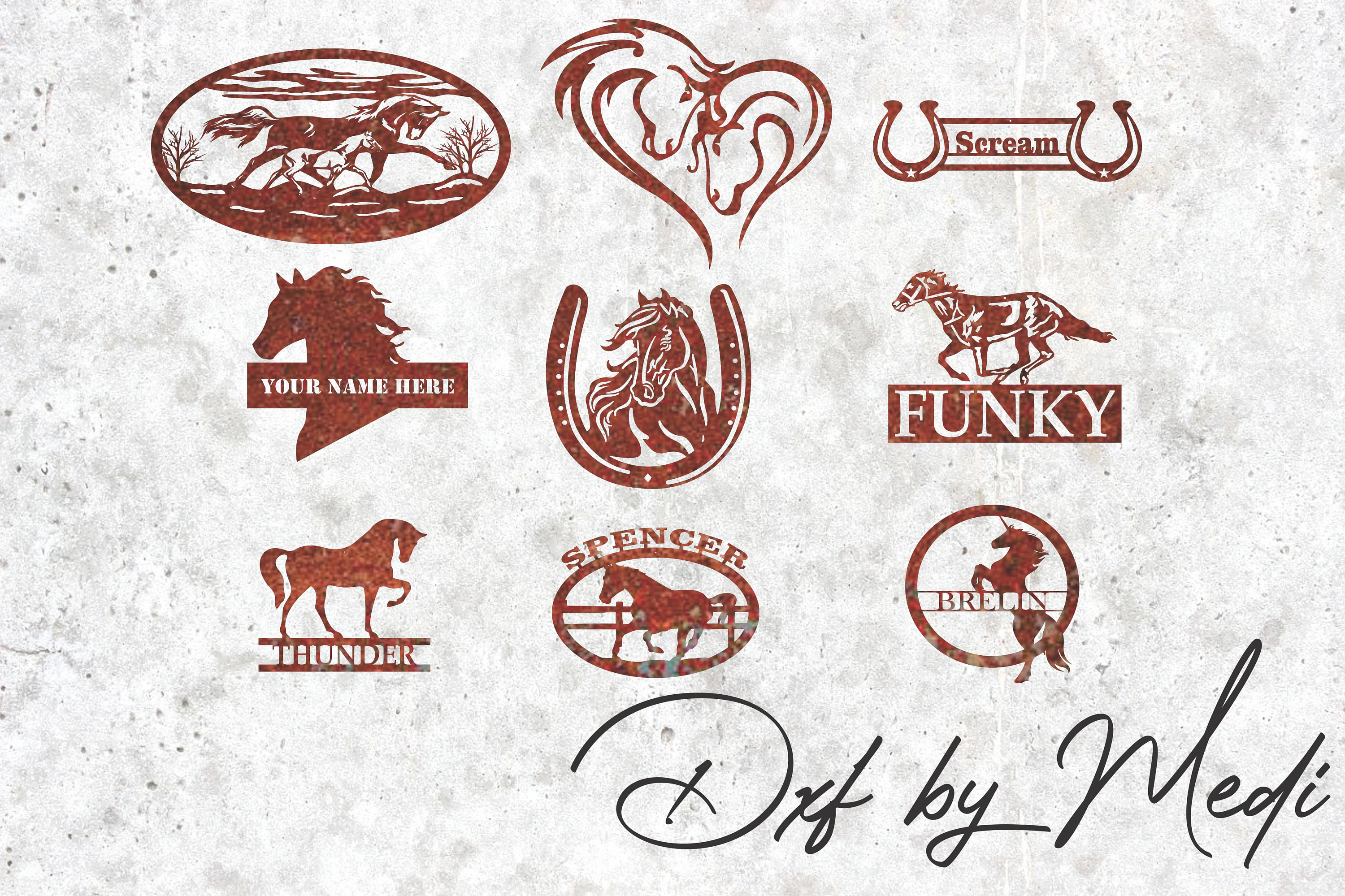 Horse Sign DXF SVG Files - Set of 9 Customizable Monogram Designs for ...