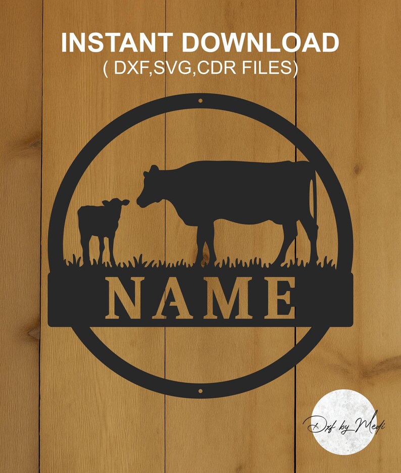 Custom Cow and Calf Sign SVG Dxf CDR | Farm Animal Name Sign Cut File ...