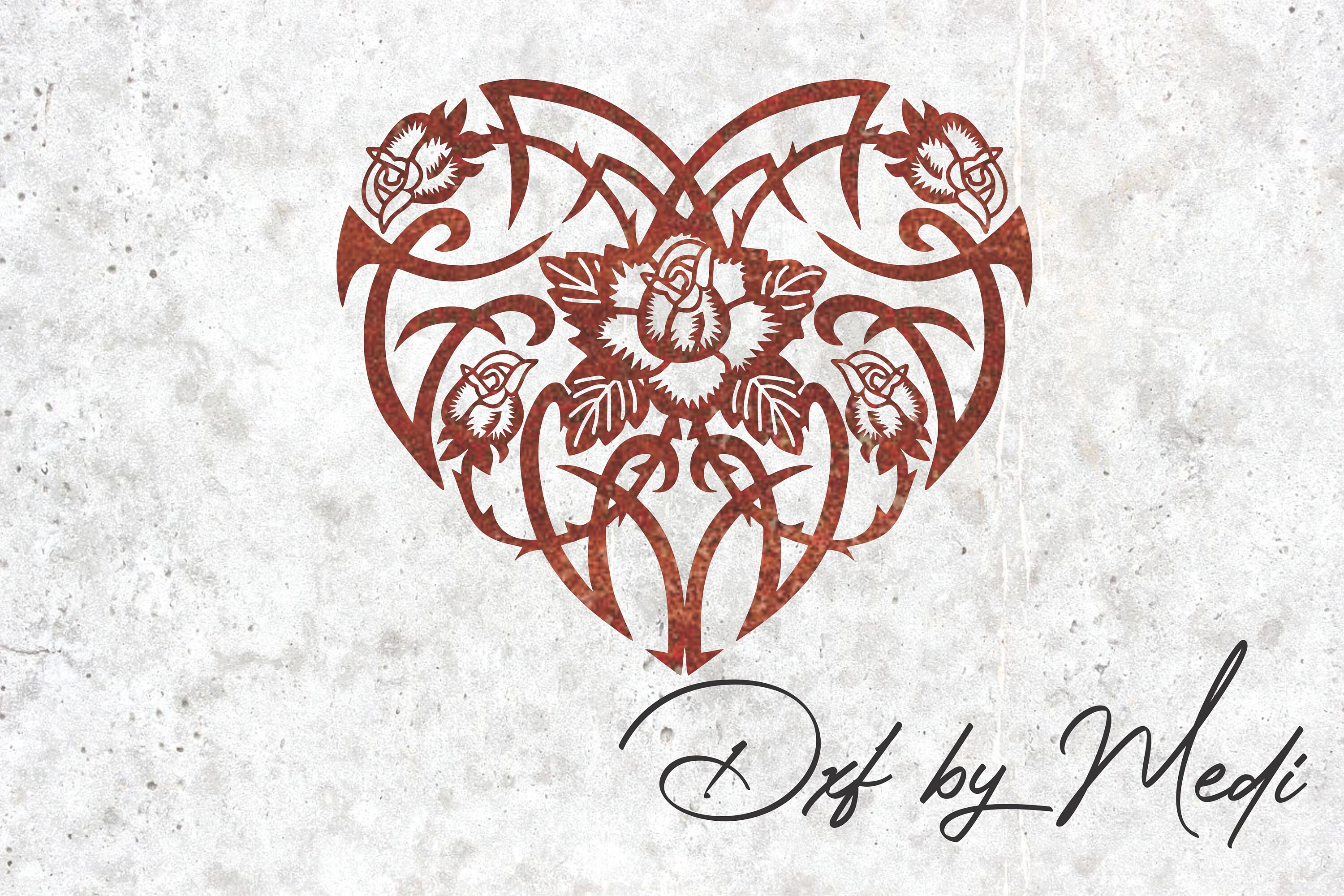 Floral Heart DXF SVG File - Digital Flower Illustration for CNC Plasma ...