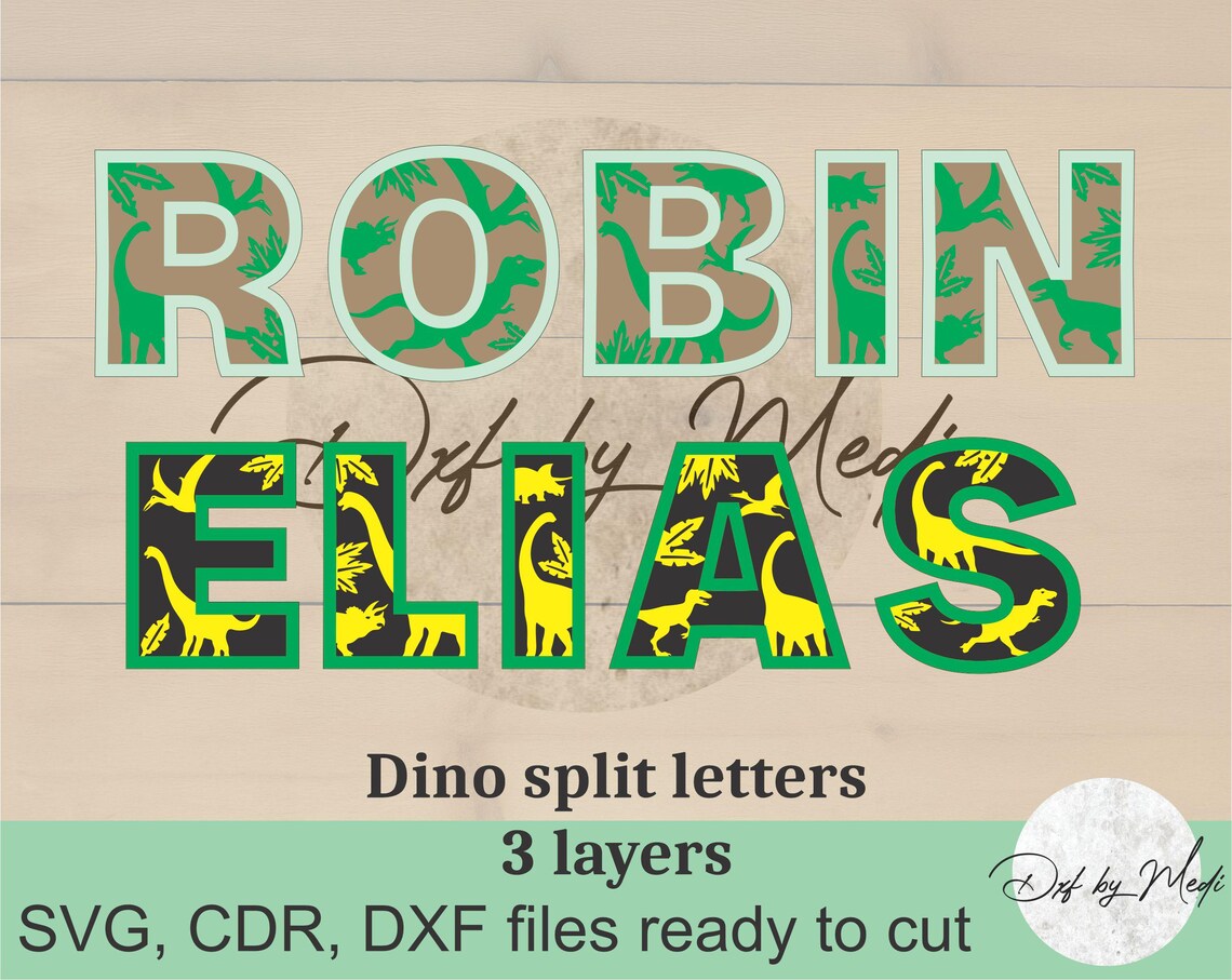 Dinosaur Split Letter Alphabet: 3-layer Dino SVG DXF Cut Files (digital ...