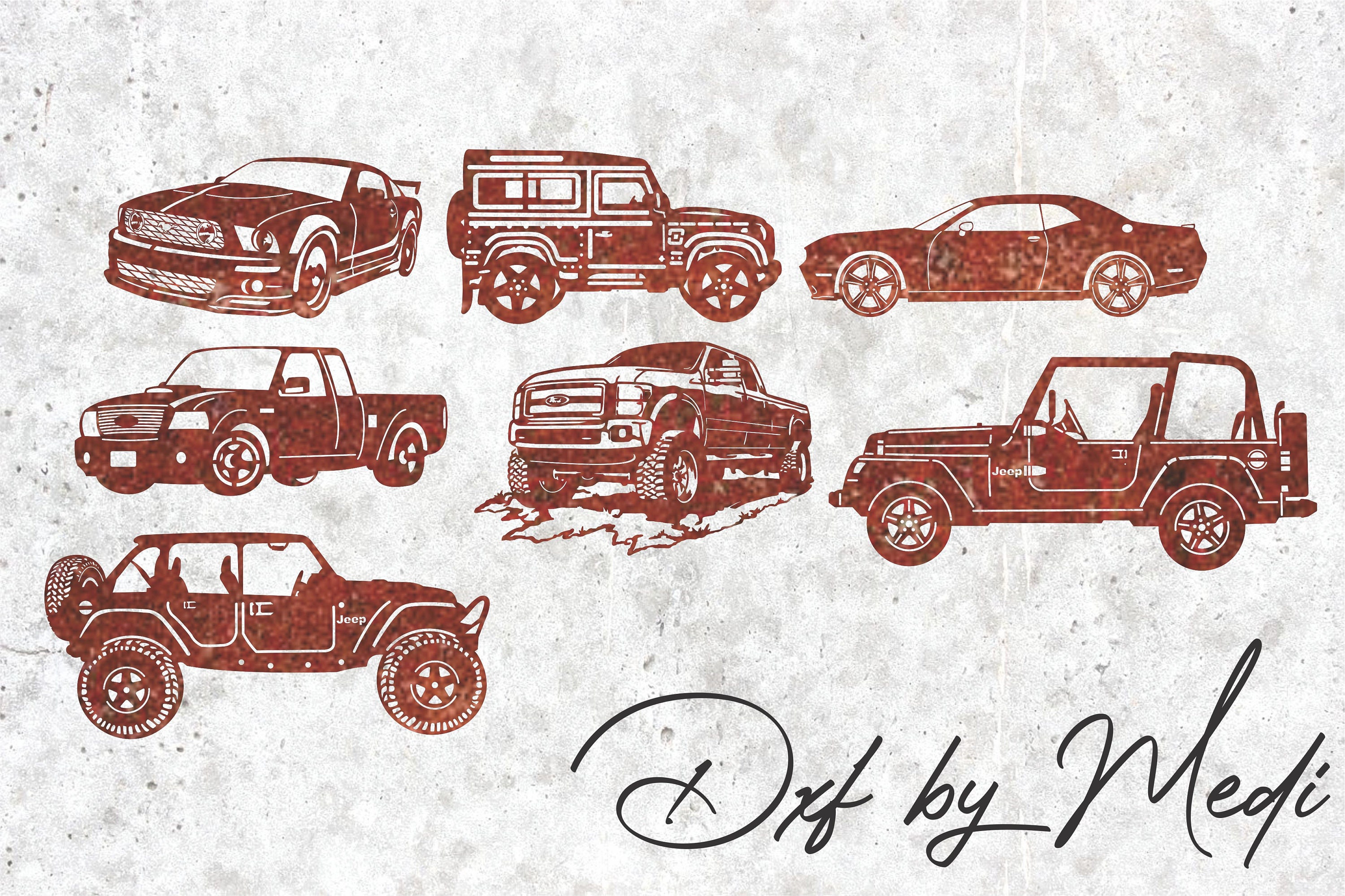 Set of 7 Cars DXF/SVG Files - Ready-to-cut for CNC Plasma Laser Cut ...