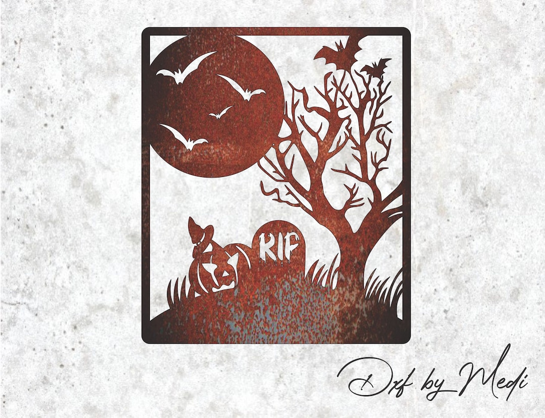 Halloween Graveyard Scene SVG: Spooky Bats, Pumpkin Laser Cut File - Etsy