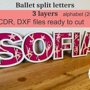 Ballet Split Monogram Letters CDR DXF SVG Files | 3-layer Alphabet ...