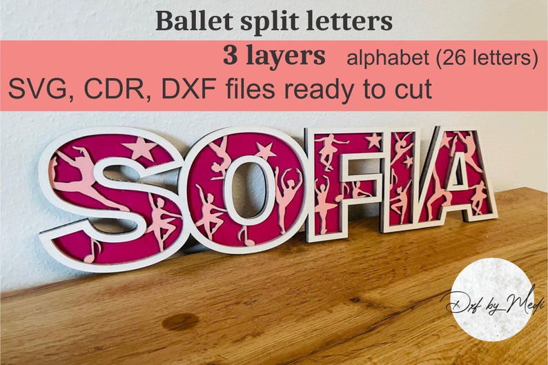 Ballet Split Letter Monogram: 3-layer Alphabet Cut Files (SVG DXF CDR ...