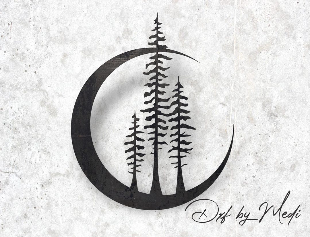 Trees With Moon - Nature-inspired SVG DXF File for Laser Cutting - Etsy