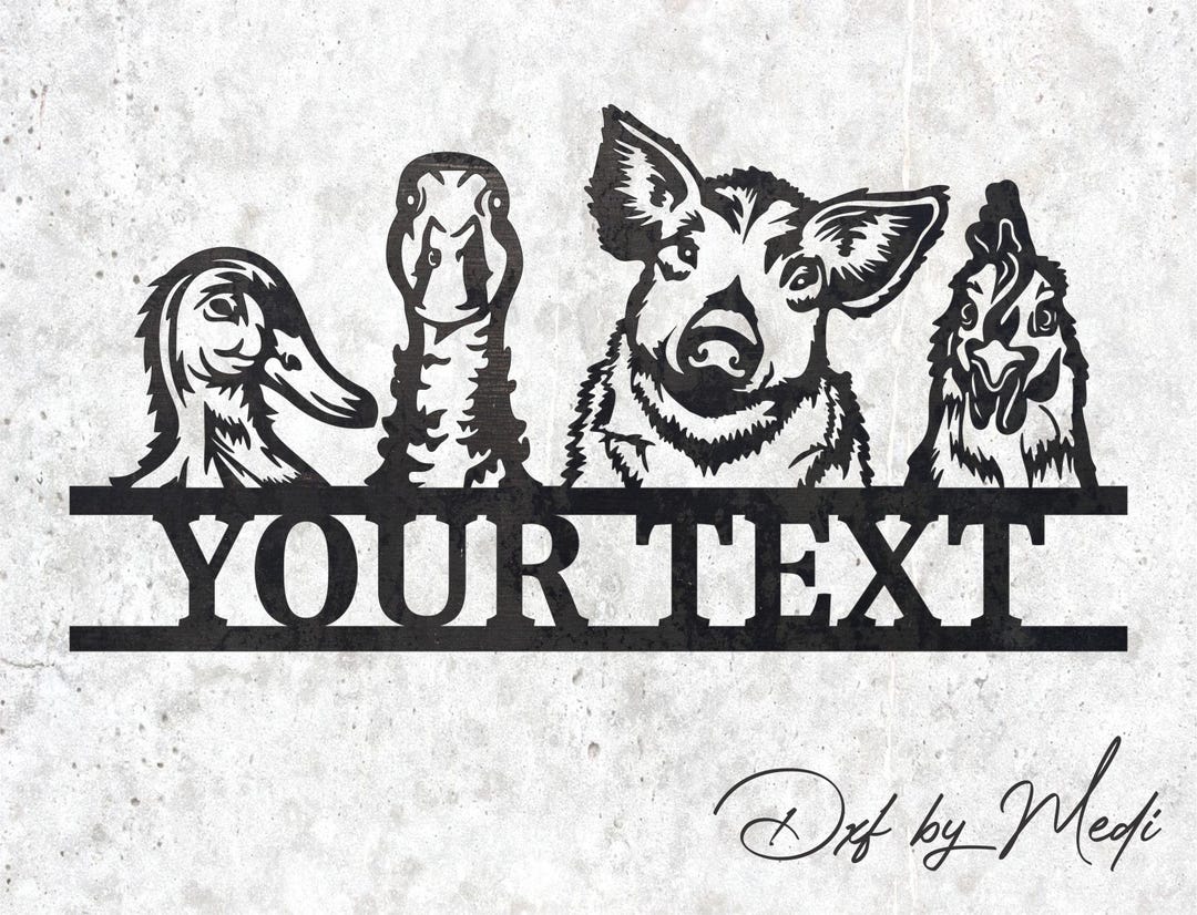 Personalized Farm Sign With Pig, Rooster, and Ducks | Custom Name DXF ...