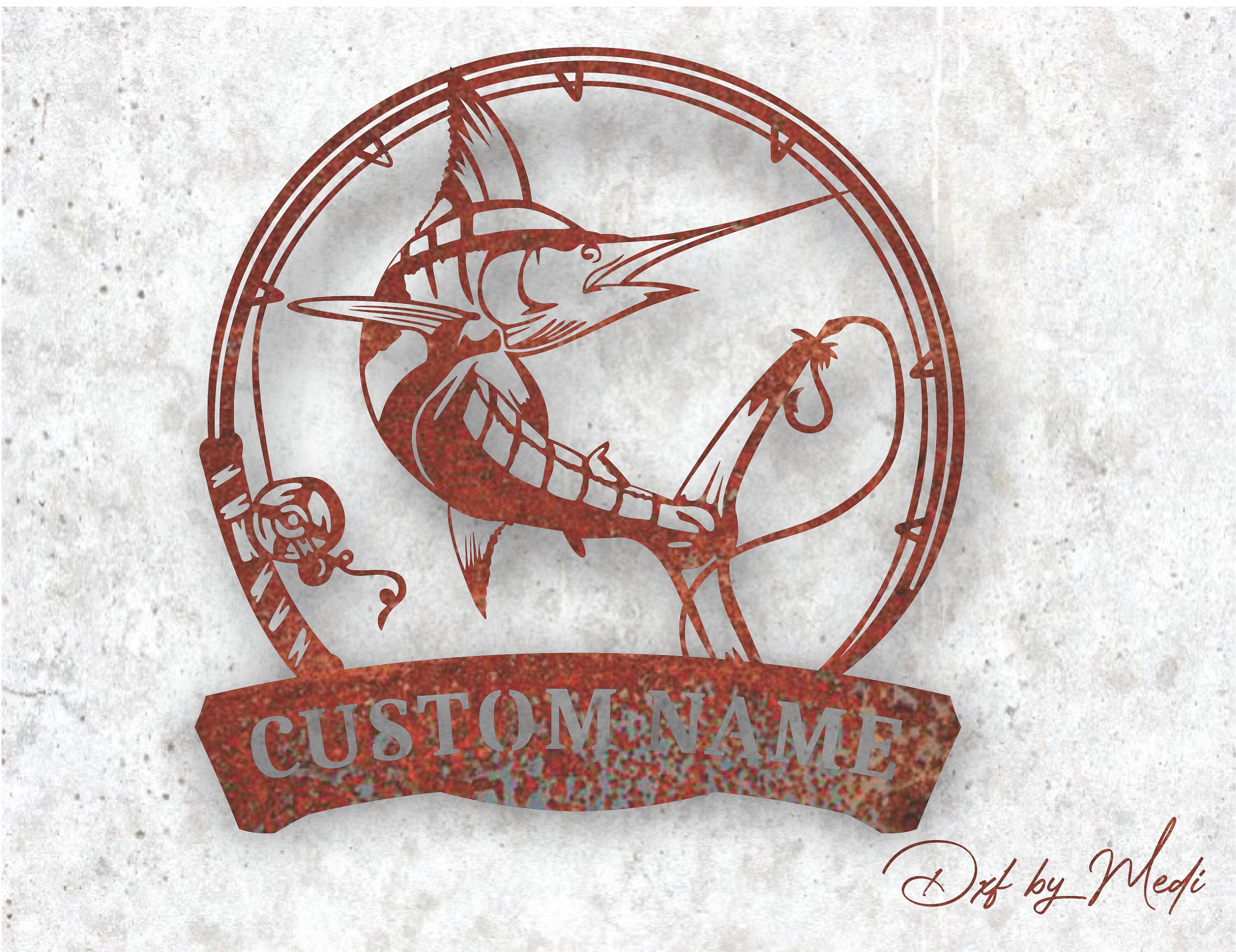 Personalized Fishing Marlin Sign: Customizable CNC Ready DXF SVG File ...