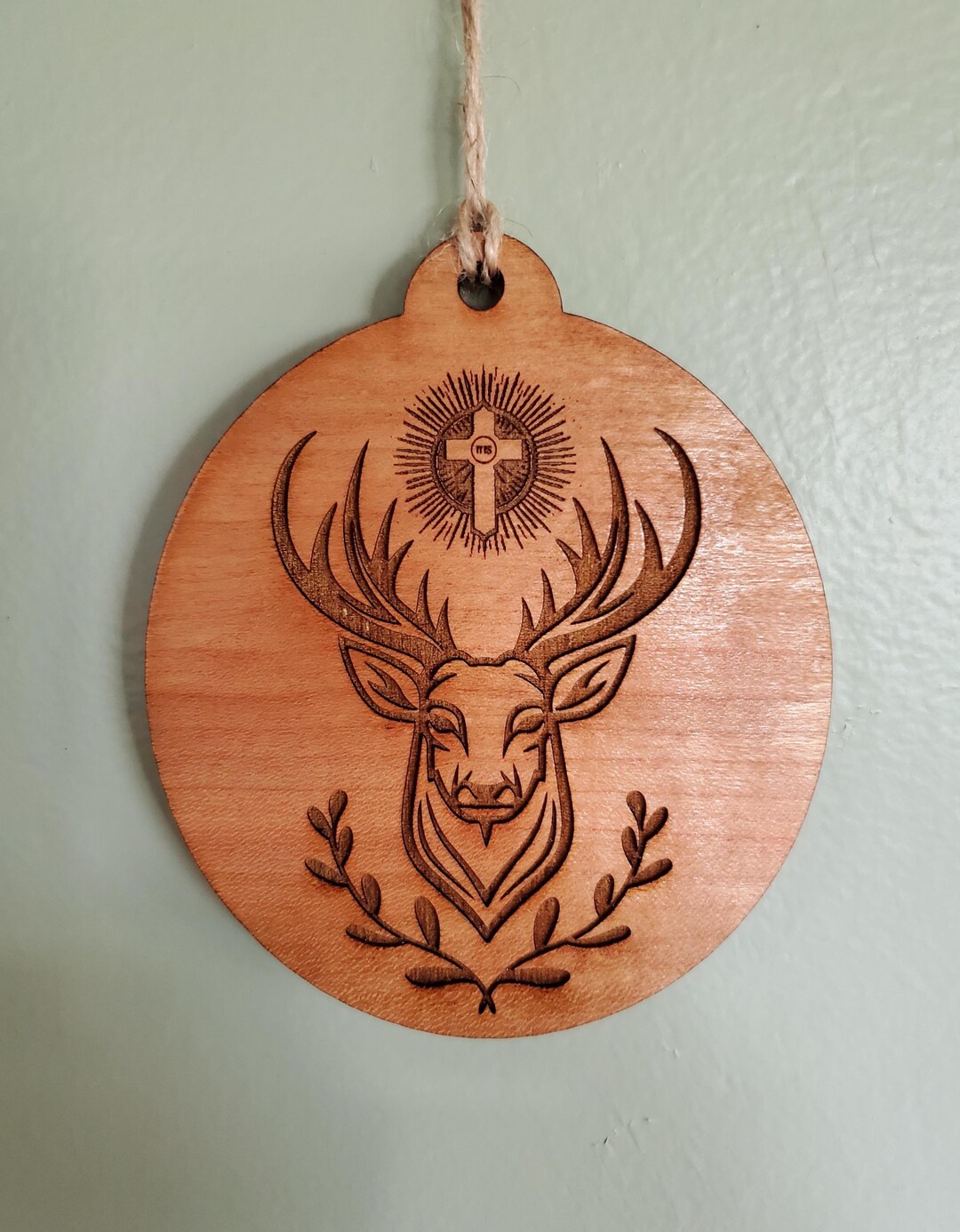 St. Hubert Stag Cherry Wood Engraving Hunter's Ornament - Etsy