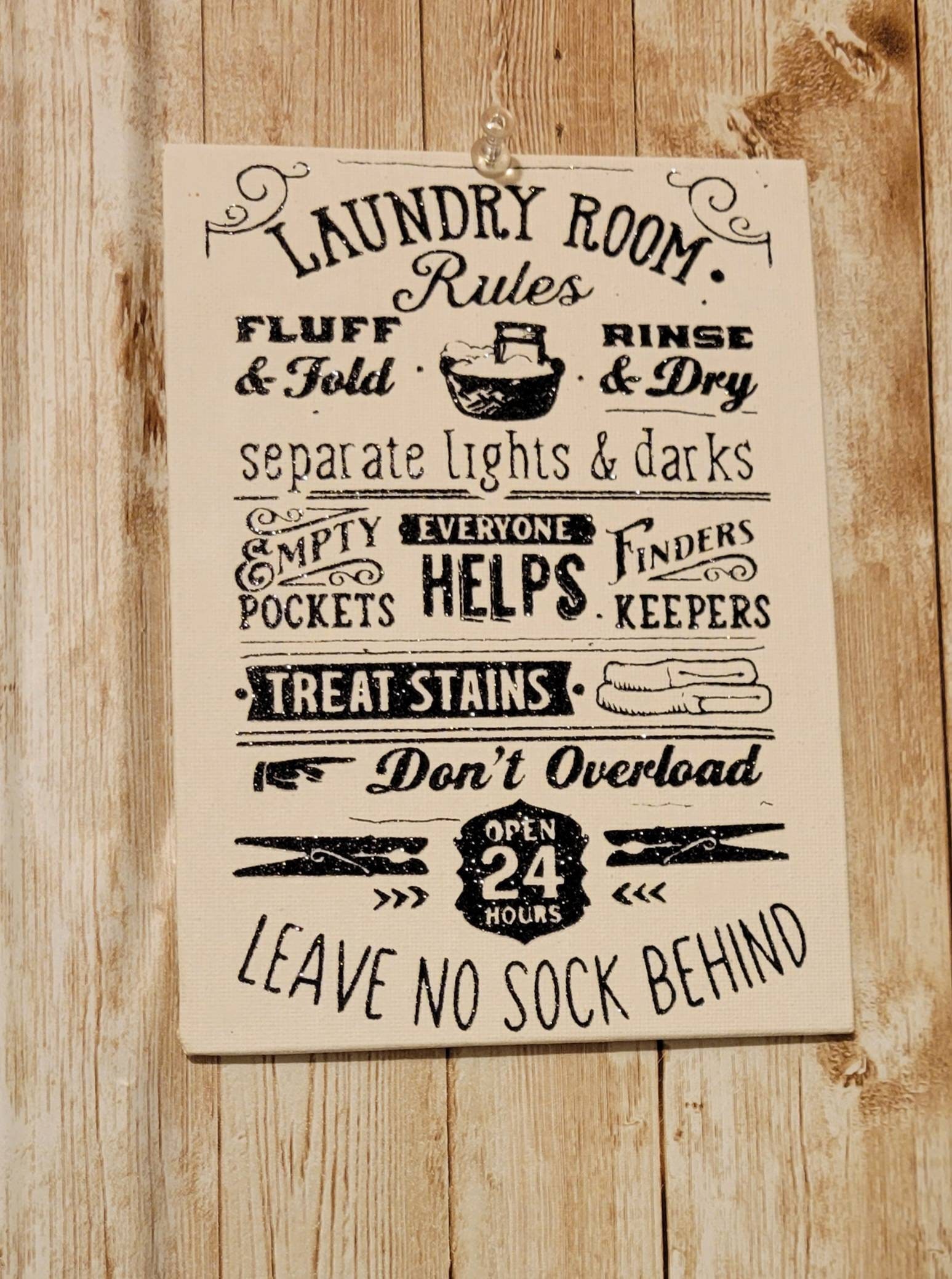Laundry Room Rules Sign on White Canvas With Black Glitter Vinyl 5x7 - Etsy