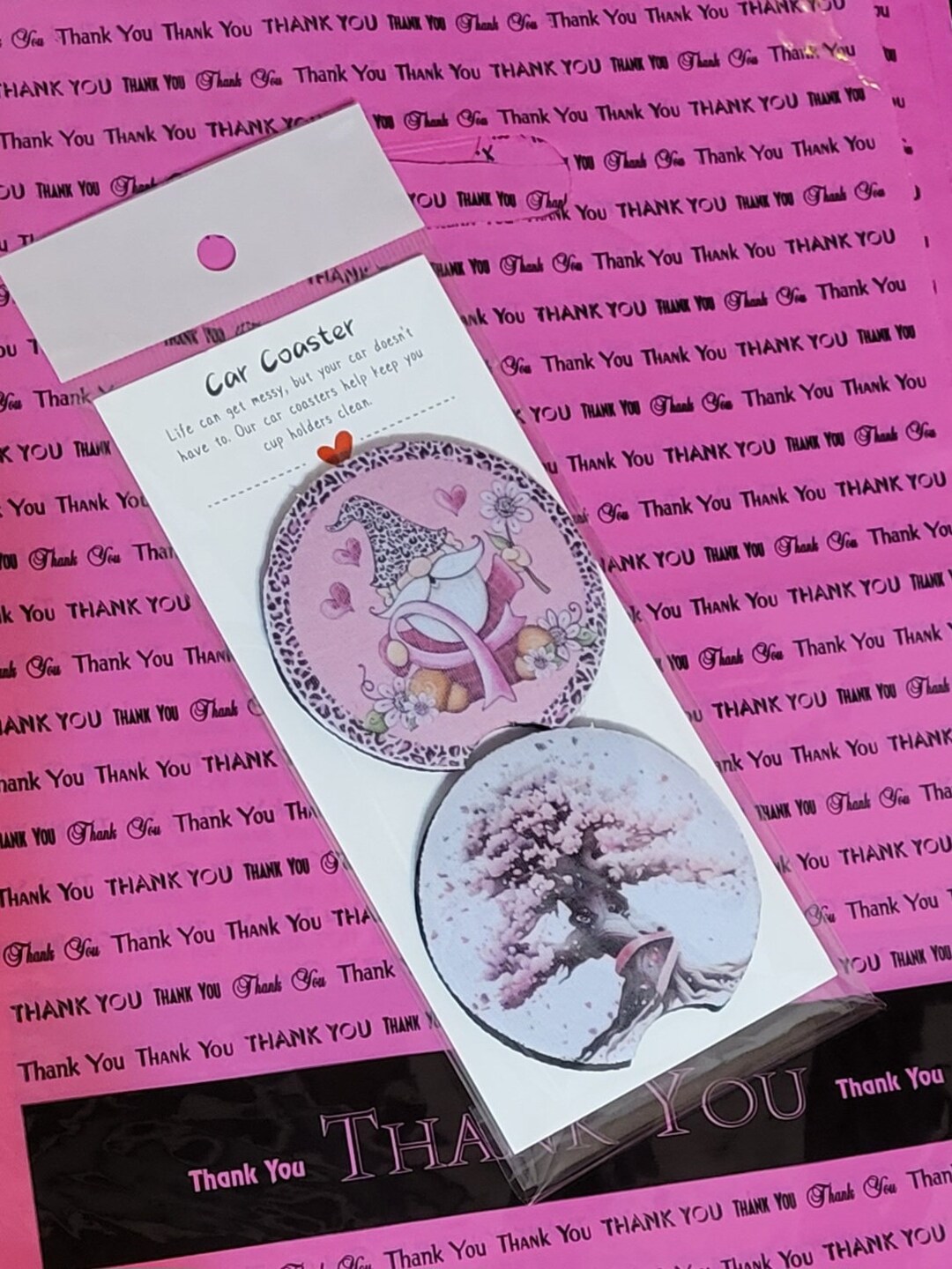 Cancer Gnome & Tree Pink Ribbon Car Coasters Great for Home or Office ...