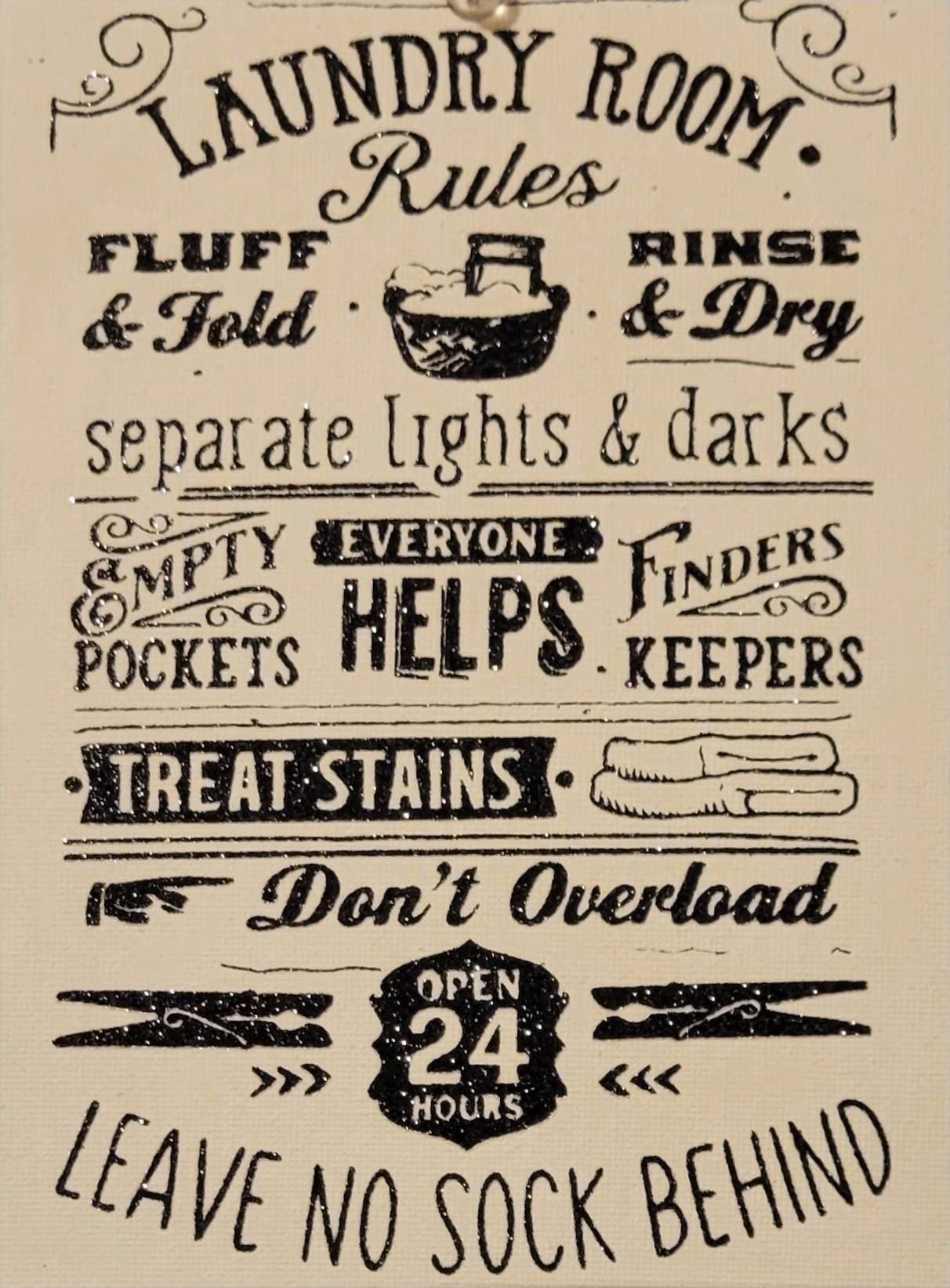 Laundry Room Rules Sign on White Canvas With Black Glitter Vinyl 5x7 - Etsy