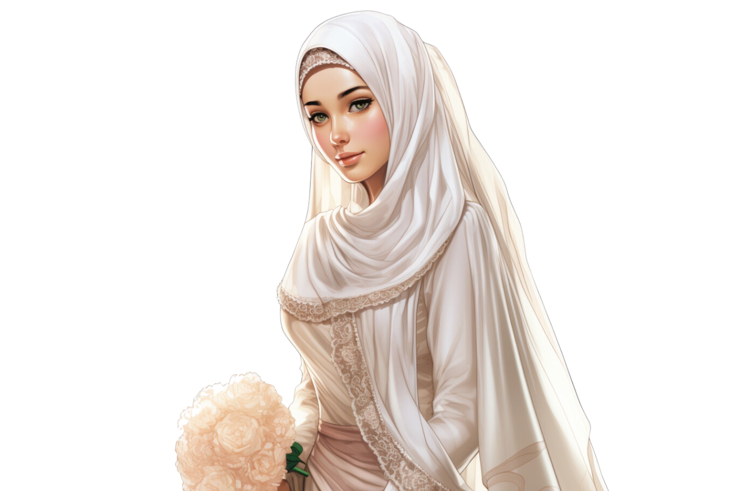 Muslim Hijabi Bride Clipart, Muslima Women Watercolor Art, Islamic Art ...