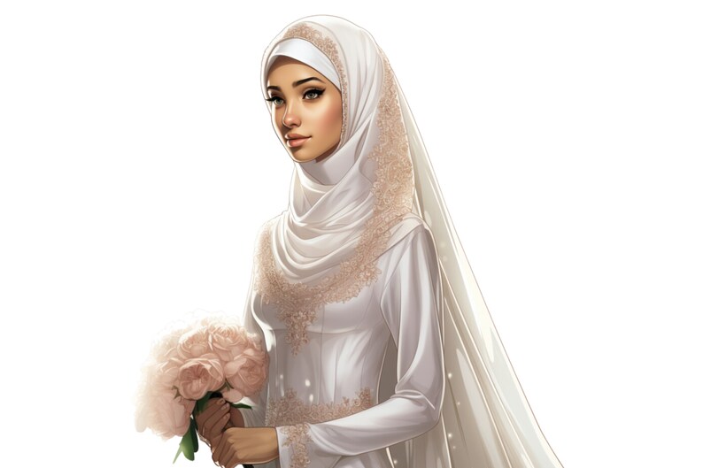 Muslim Hijabi Bride Clipart, Muslima Women Watercolor Art, Islamic Art ...