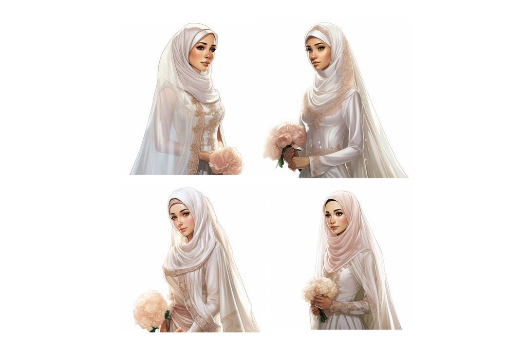 Muslim Hijabi Bride Clipart, Muslima Women Watercolor Art, Islamic Art ...