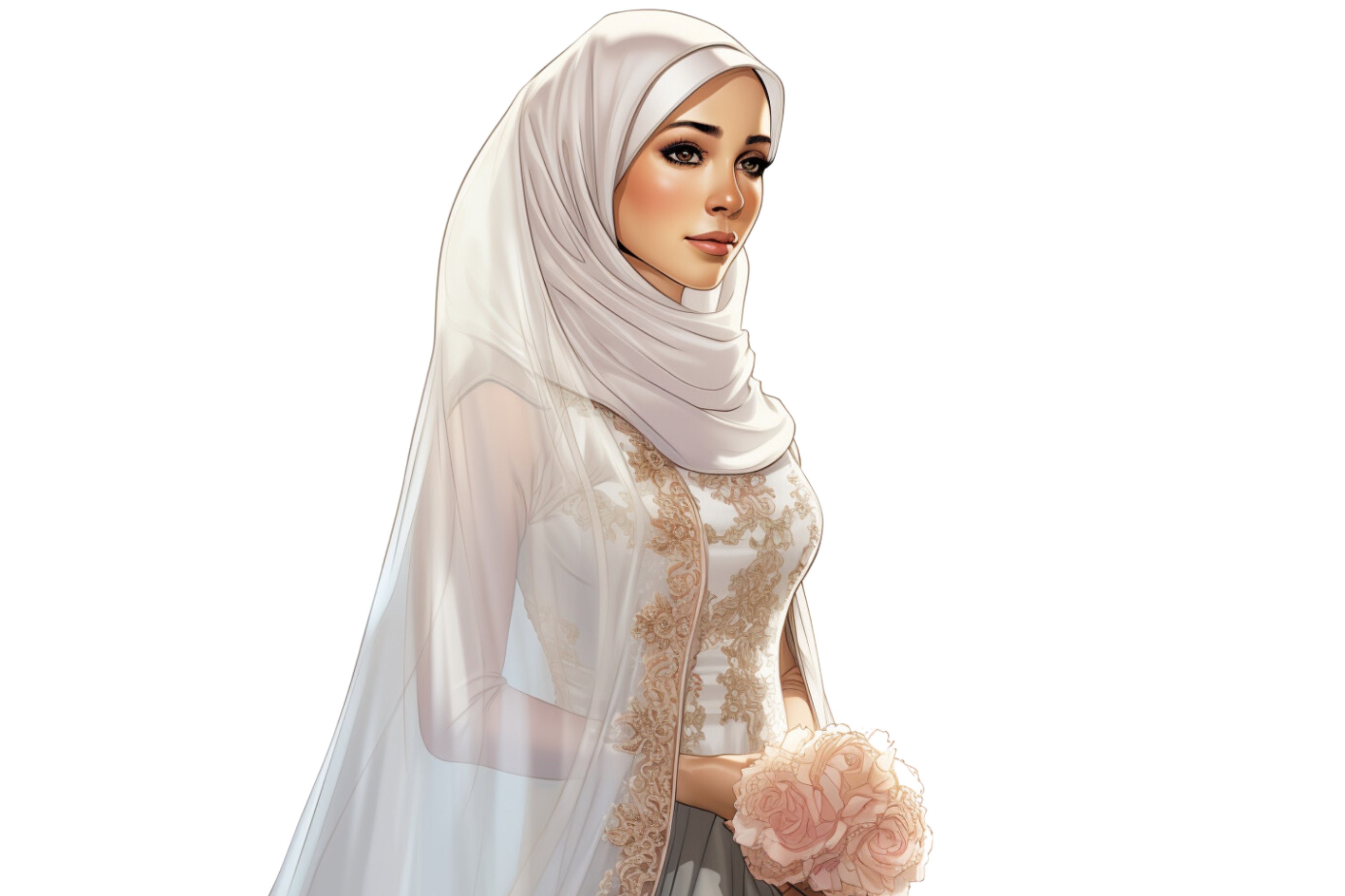 Muslim Hijabi Bride Clipart, Muslima Women Watercolor Art, Islamic Art ...