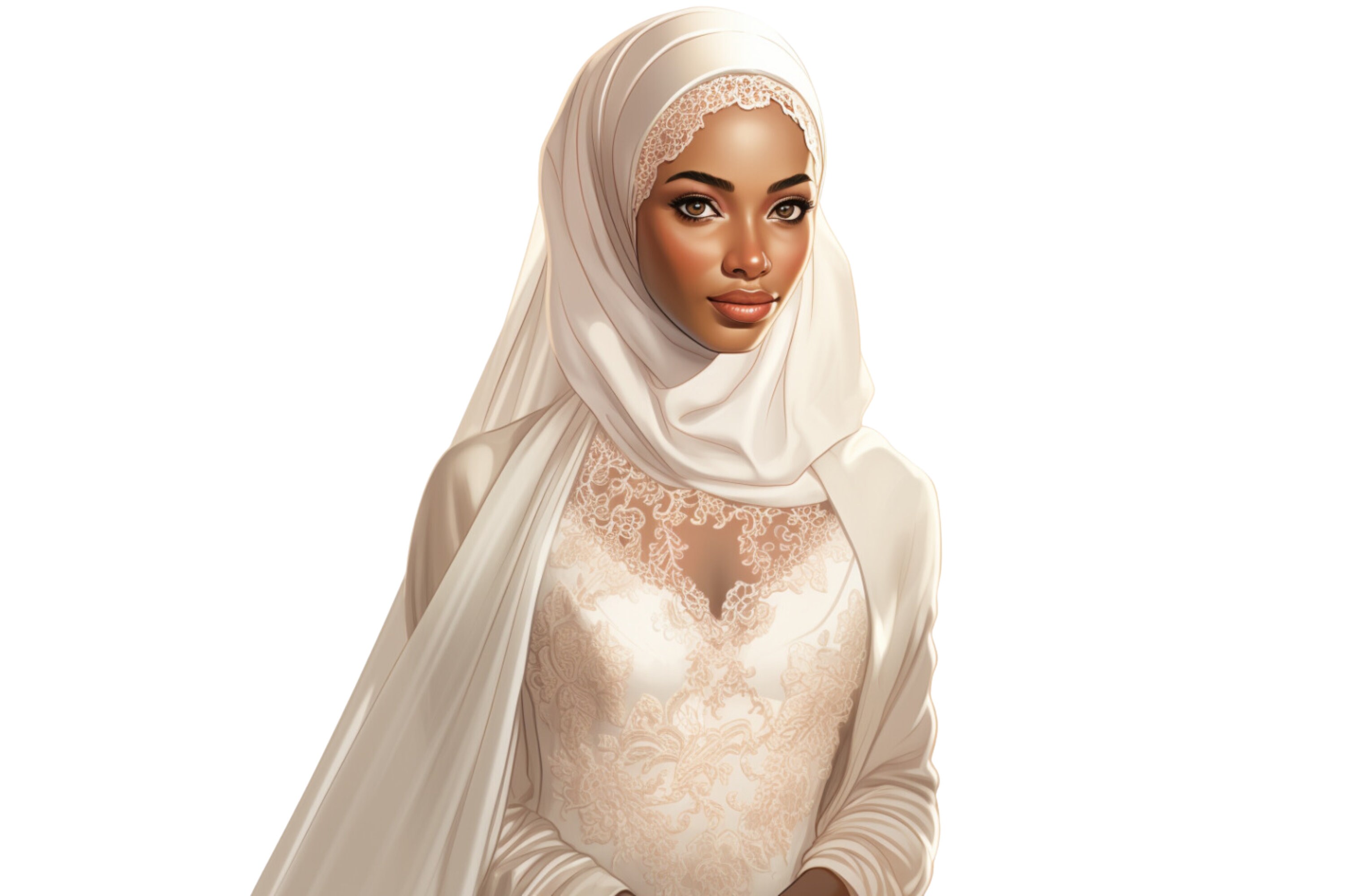 Muslim Hijabi Bride Clipart, Black Muslim Bride, Watercolor Art ...