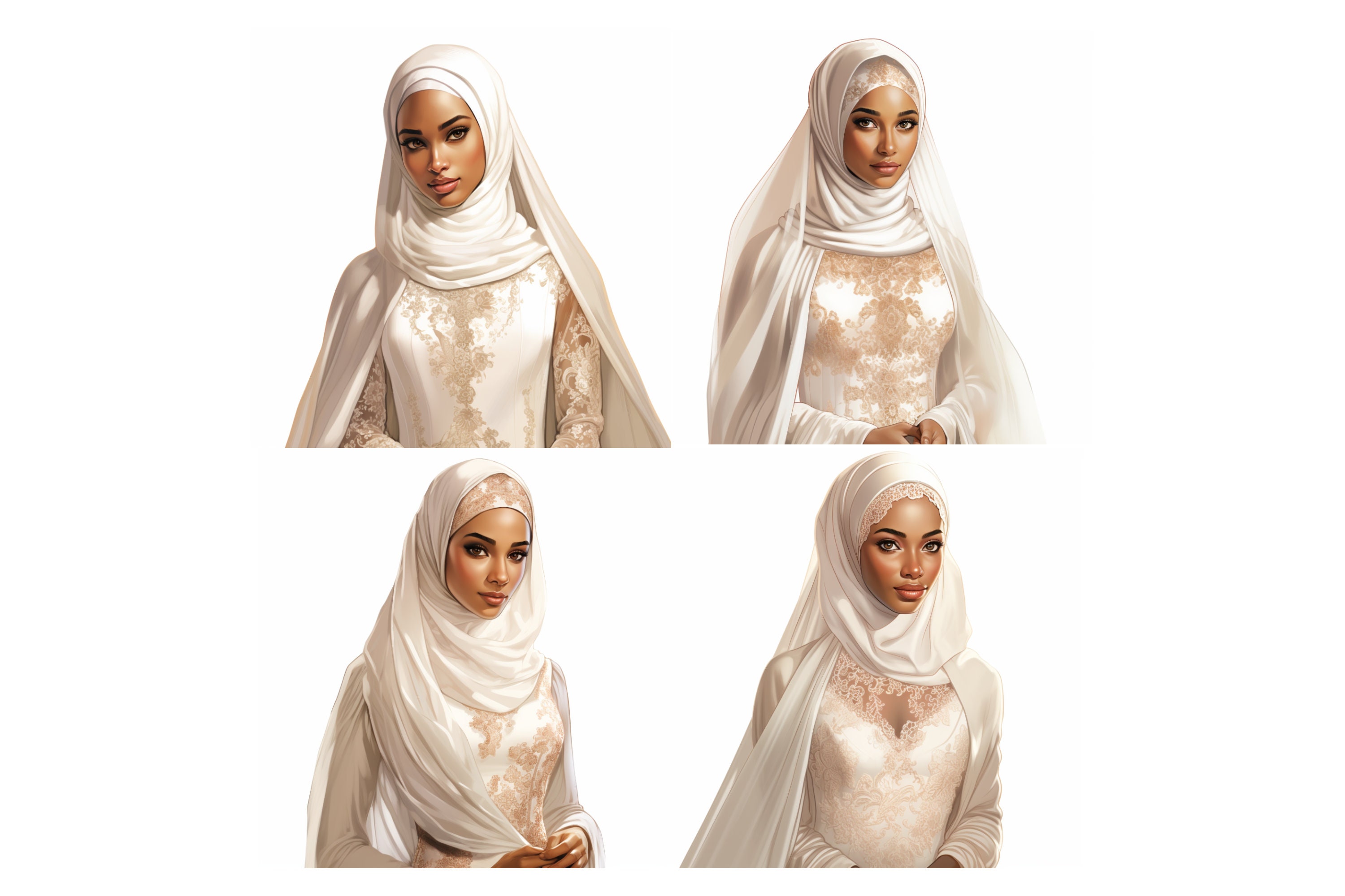 Muslim Hijabi Bride Clipart, Black Muslim Bride, Watercolor Art ...