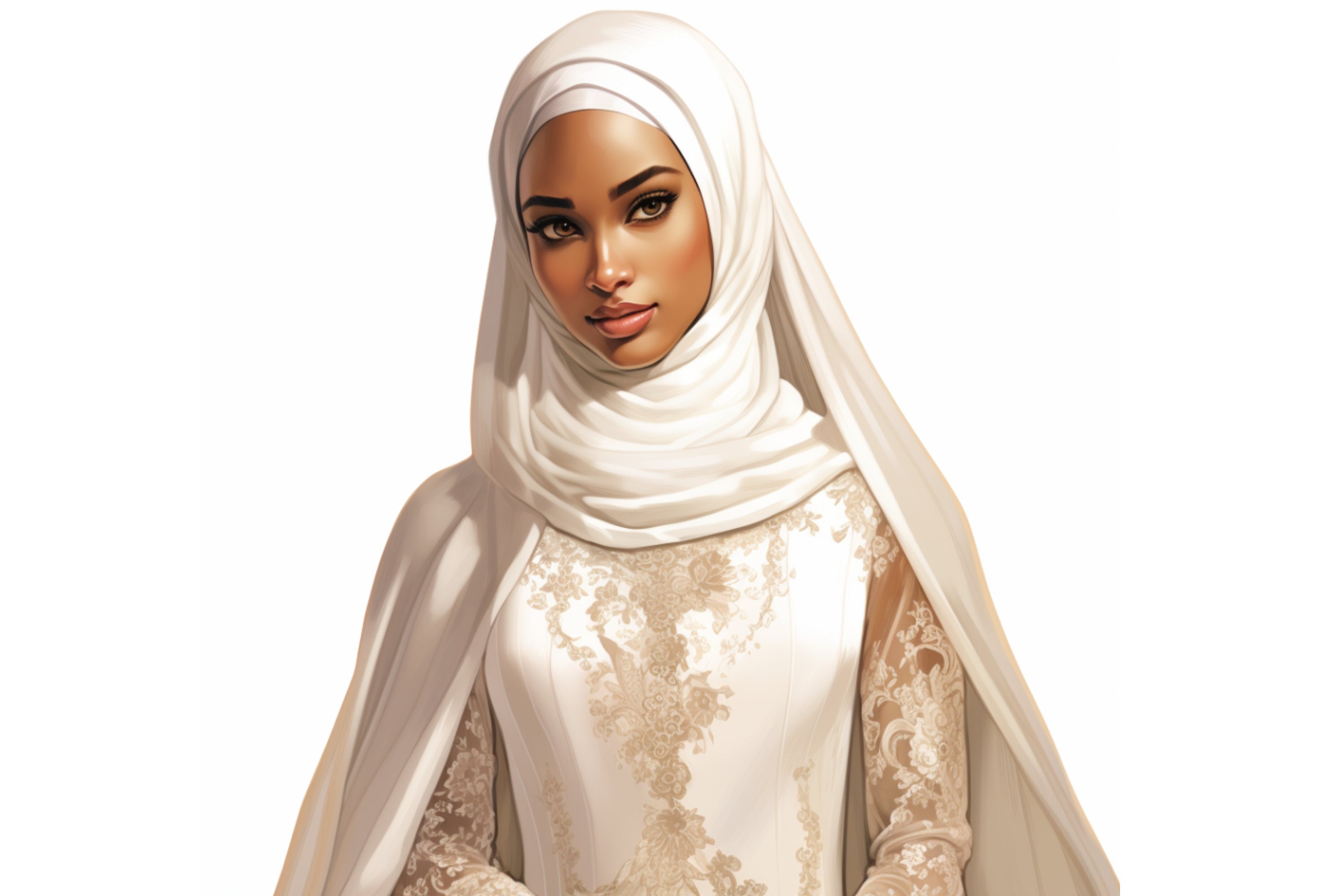 Muslim Hijabi Bride Clipart, Black Muslim Bride, Watercolor Art ...