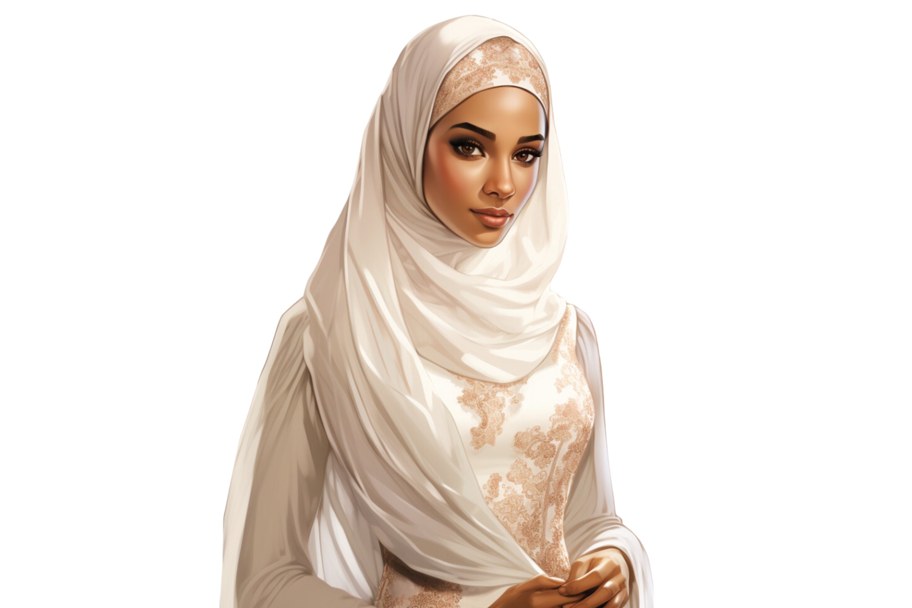 Muslim Hijabi Bride Clipart, Black Muslim Bride, Watercolor Art ...