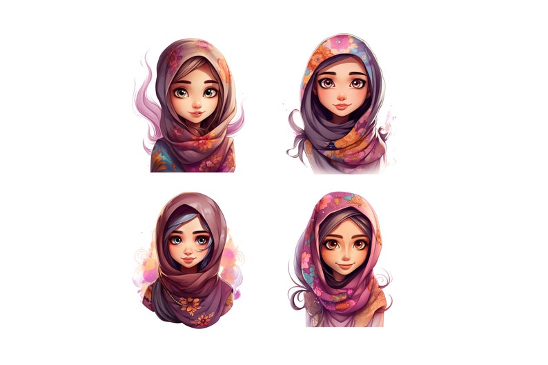 Muslim Hijabi Girl Clipart, Muslima Women Watercolor Art, Islamic Art ...