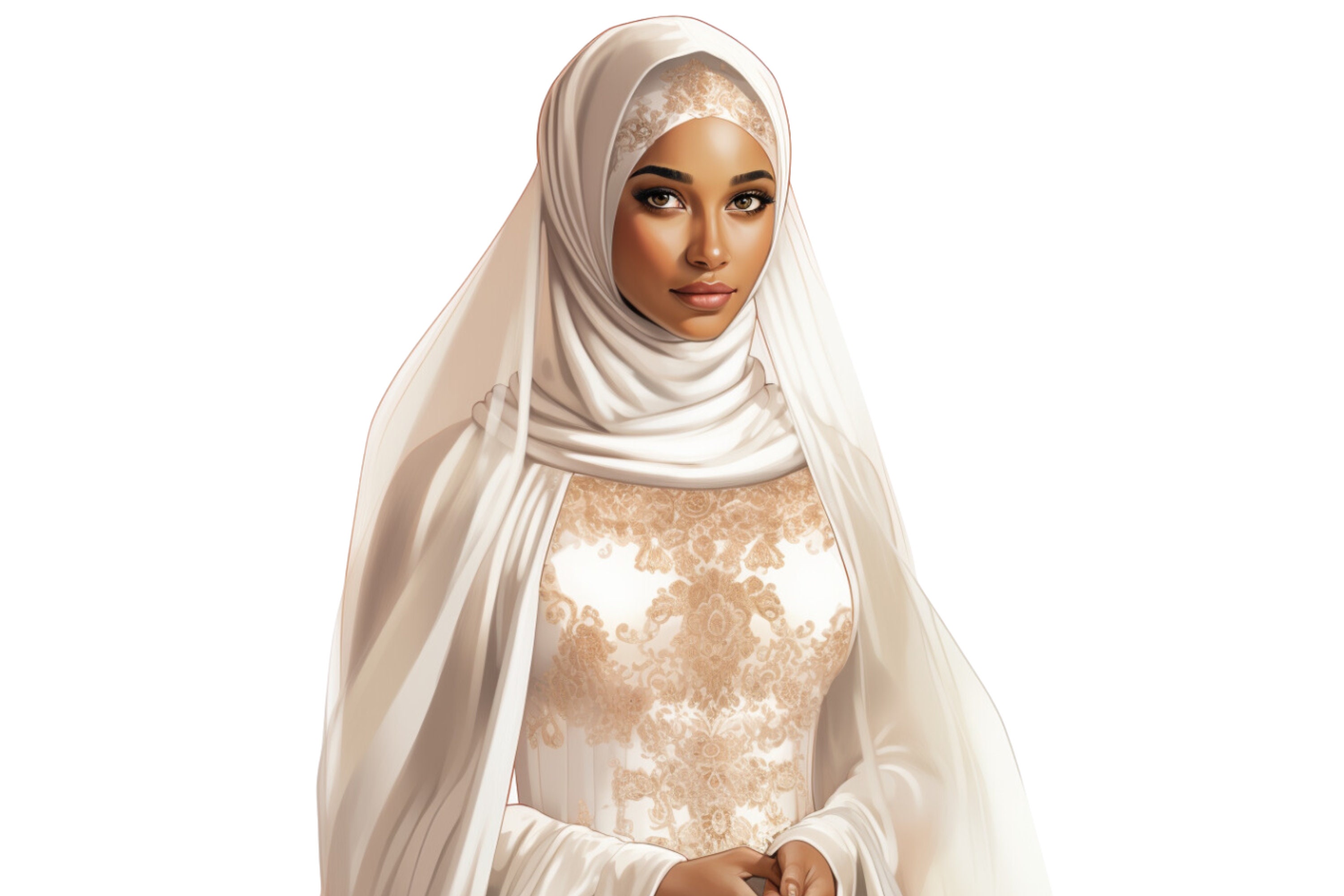 Muslim Hijabi Bride Clipart, Black Muslim Bride, Watercolor Art ...
