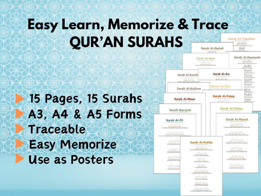 FREE Easy Learn Memorize and Trace Quran Surahs Printable Qur'an ...