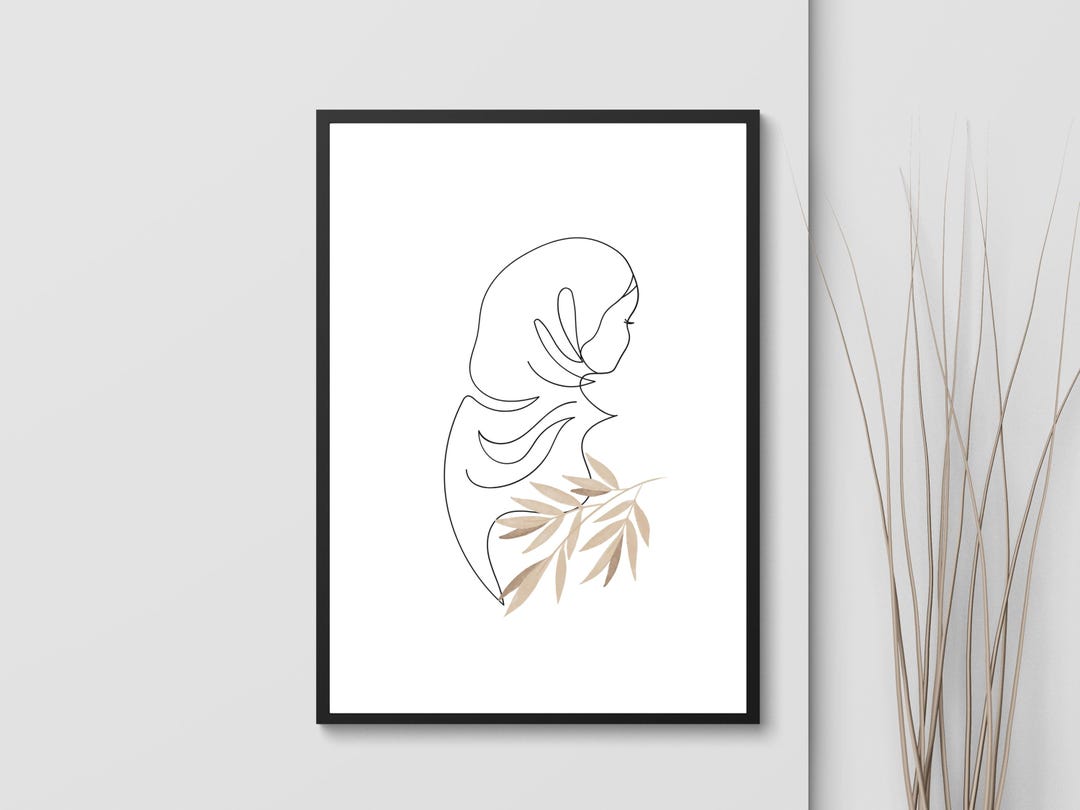 Printable Islamic Line Art White/ Hijabi Woman Line Art Print / Muslim ...