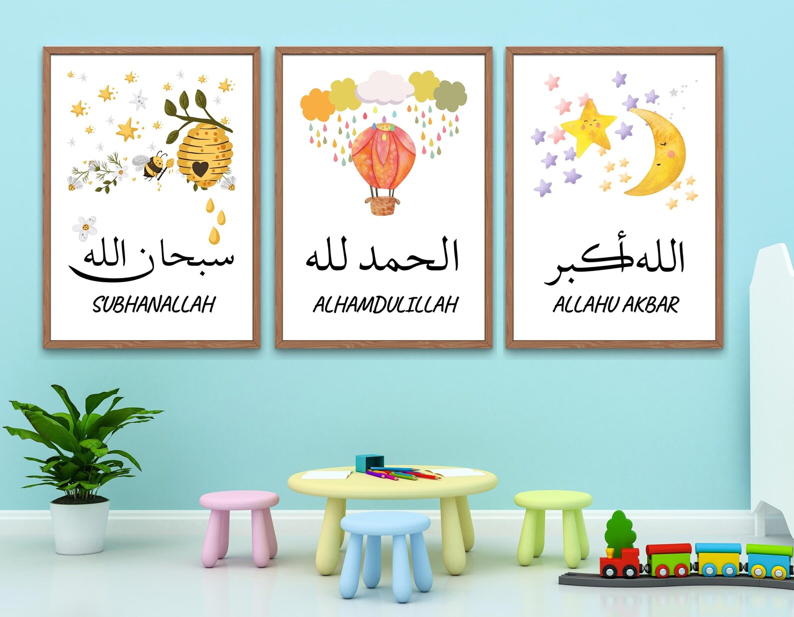 Set of 3 Islamic Nursery Wall Art / Subhanallah Alhamdulillah Allahu ...
