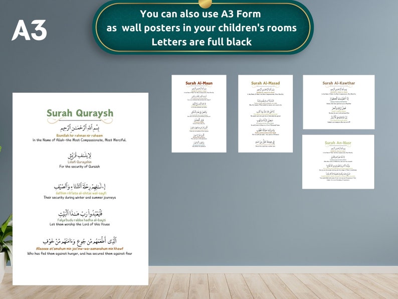Quran Surahs Printable Poster: Easy Learn, Trace & Memorize (digital ...