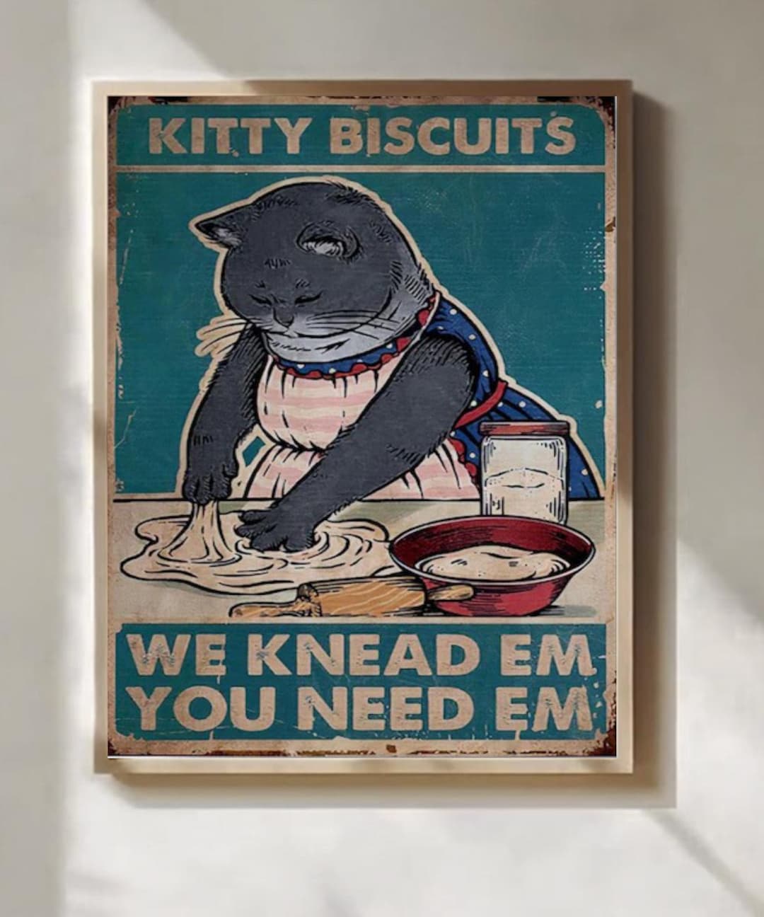 Kitty Biscuits We Knead Em Poster Print, Funny Cat Kitchen Wall Art ...