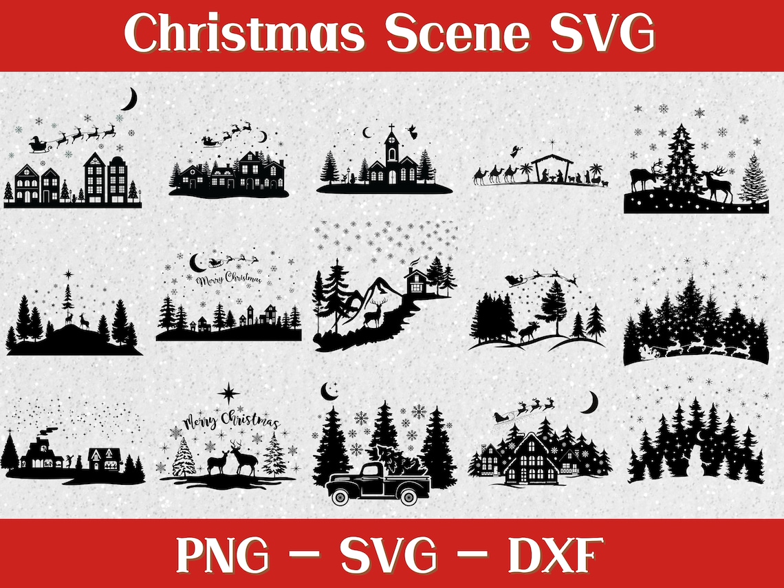 Christmas Scene SVG Bundle: Festive Holiday Designs (digital Download ...