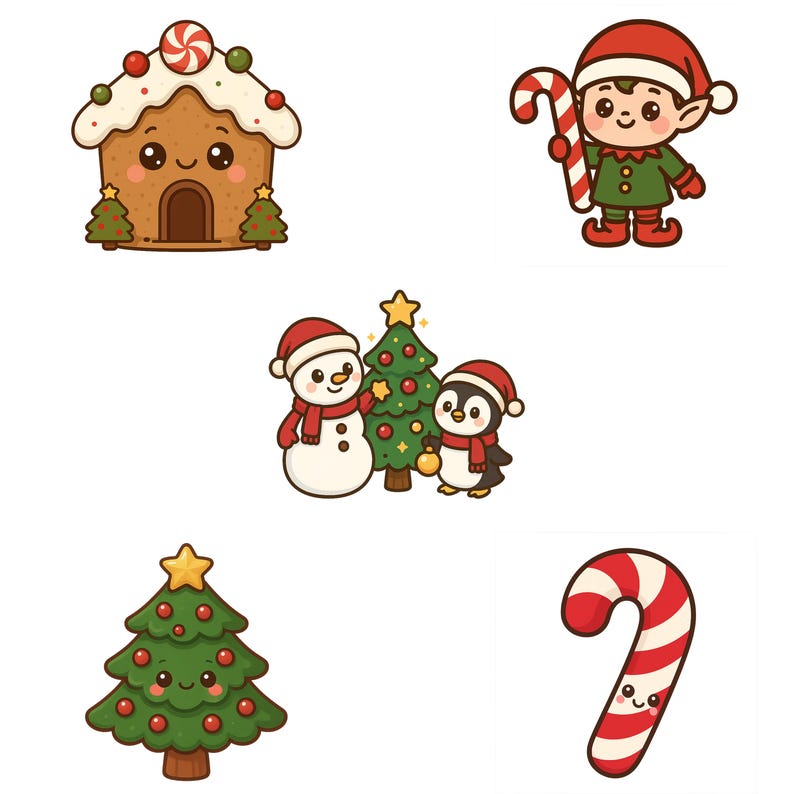 Kawaii Christmas Clipart Bundle – 56 PNG Cute Santa, Reindeer, Elf ...