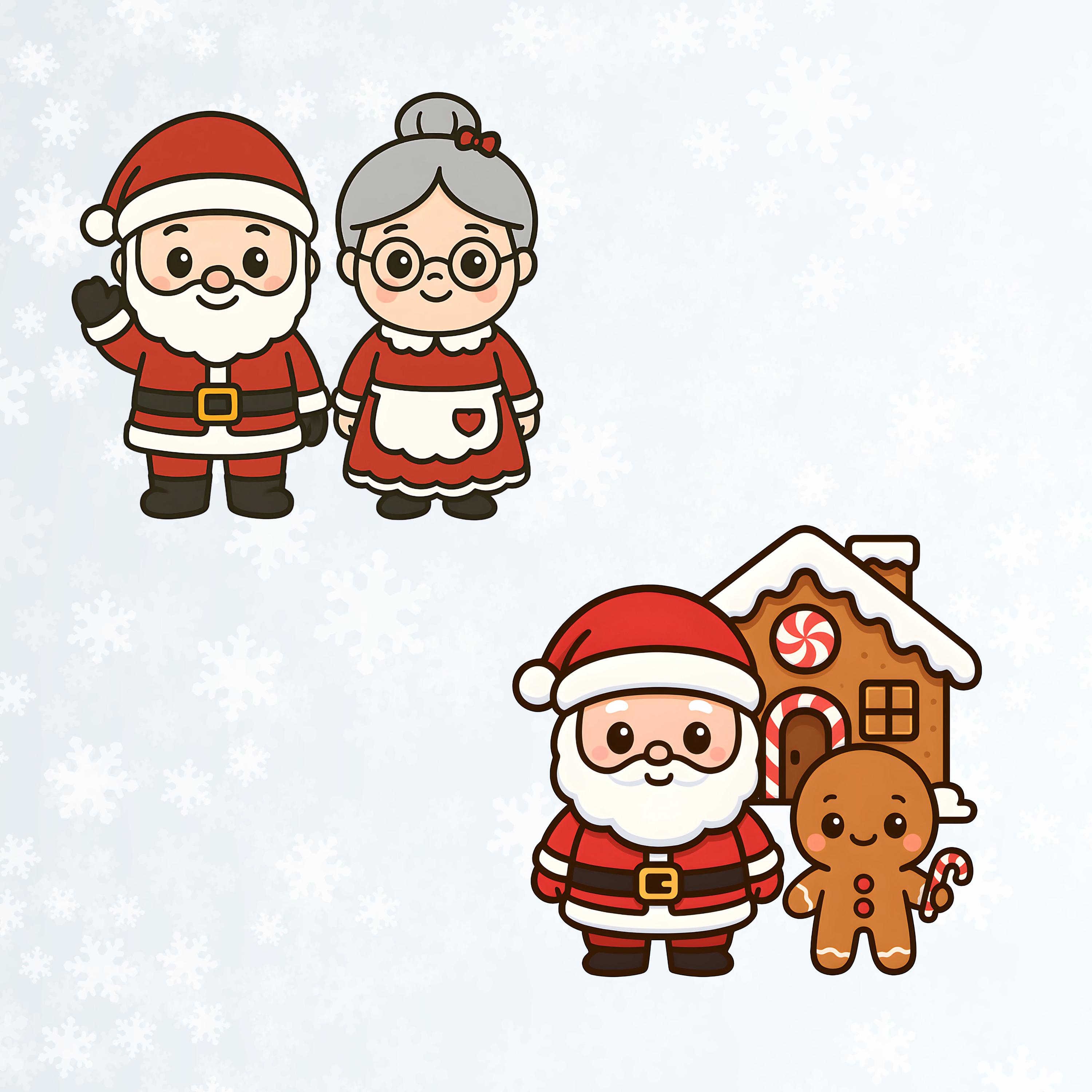 Kawaii Christmas Santa Clipart PNG SVG Bundle | Cute Christmas Clipart ...