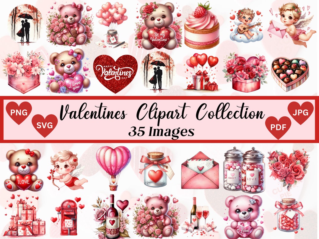Valentines Day Clipart Bundle, Watercolor Valentines Clipart ...