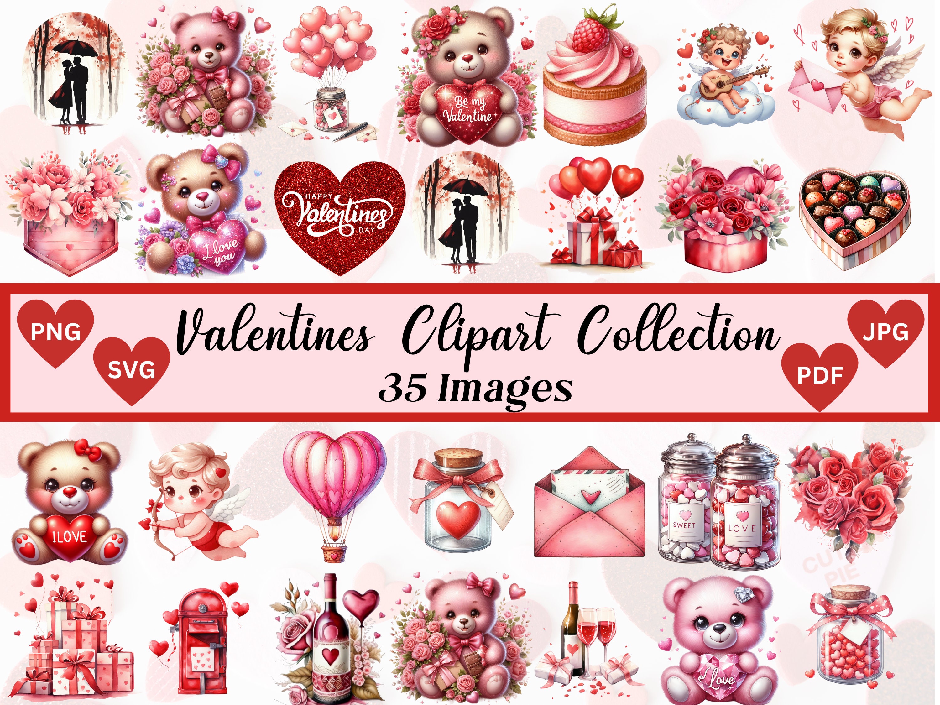 Valentines Day Clipart Bundle, Watercolor Valentines Clipart ...