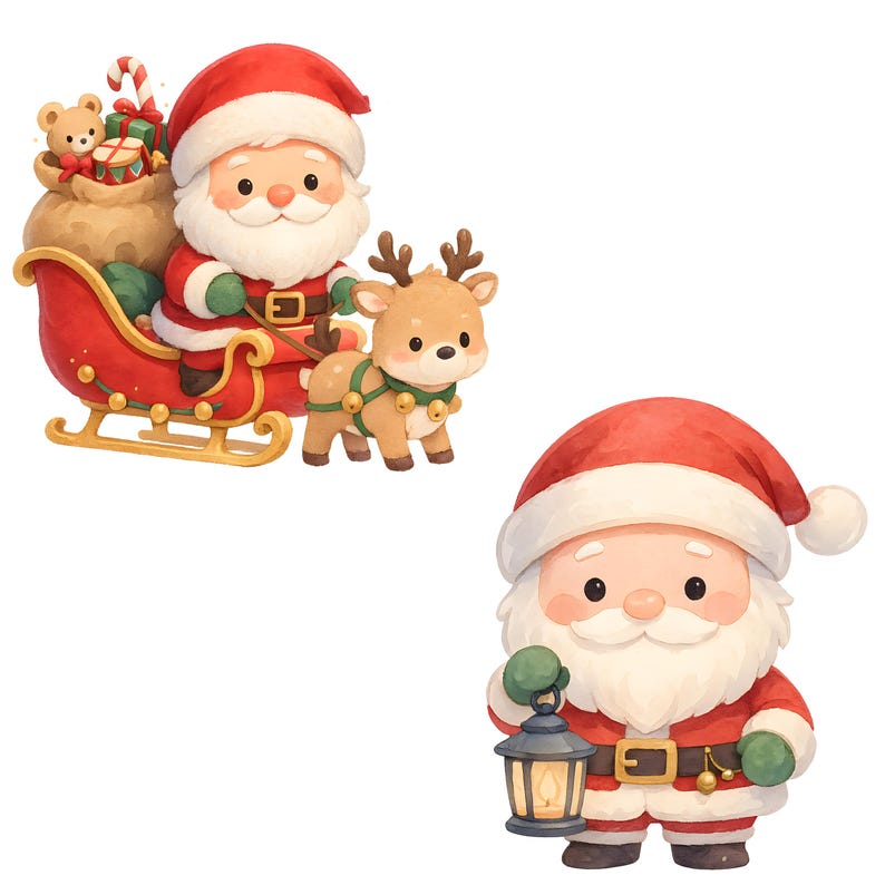 Santa Clipart Bundle – 12 Cute Watercolor Pngs, Christmas Santa With ...