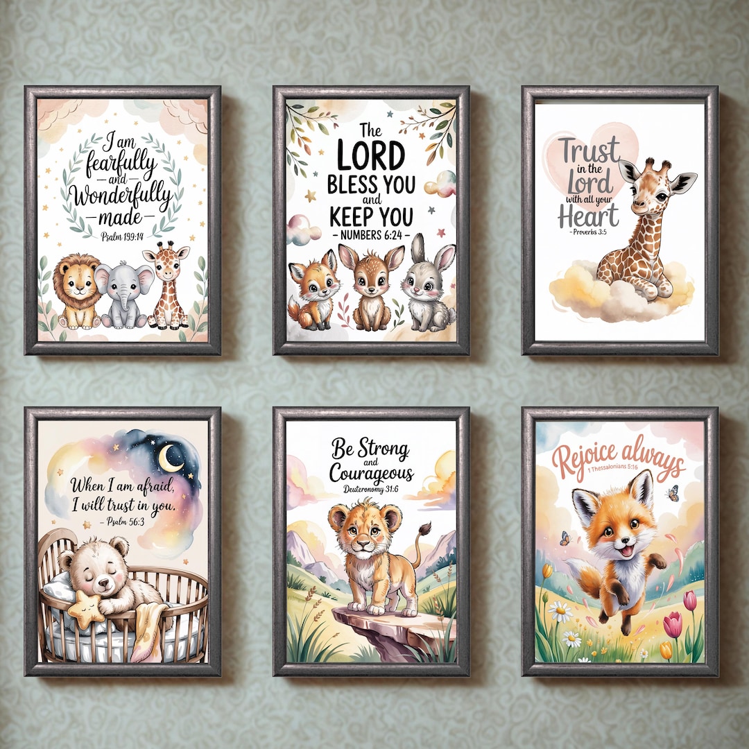 Christian Nursery Animal Bible Verse Prints (set of 6) • Scripture Wall ...