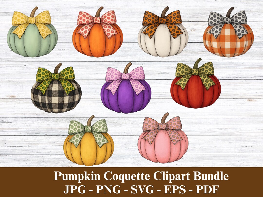 Pumpkin Coquette Clipart Bundle PNG SVG | Watercolor Pumpkin Clipart ...