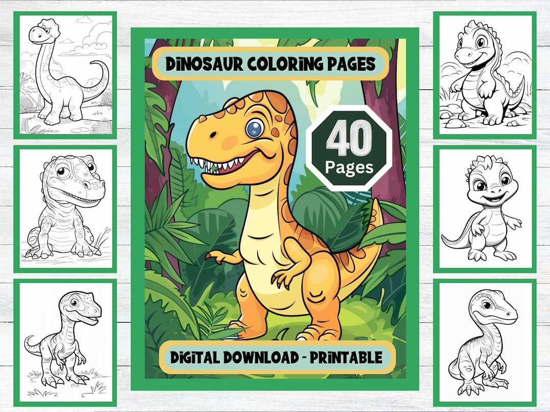 Dinosaur Coloring Book: 40 Kids Activity Pages (PDF Pattern) - Etsy