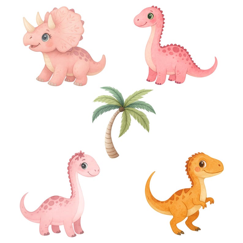 Cute Dinosaur Clipart Bundle PNG | Dinosaur Watercolor Clipart | Cute ...