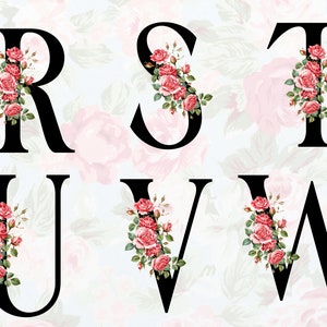 Rose Floral Alphabet: Watercolor Letter Monogram (digital Download) - Etsy