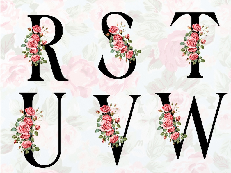 Rose Floral Alphabet: Watercolor Letter Monogram (digital Download) - Etsy