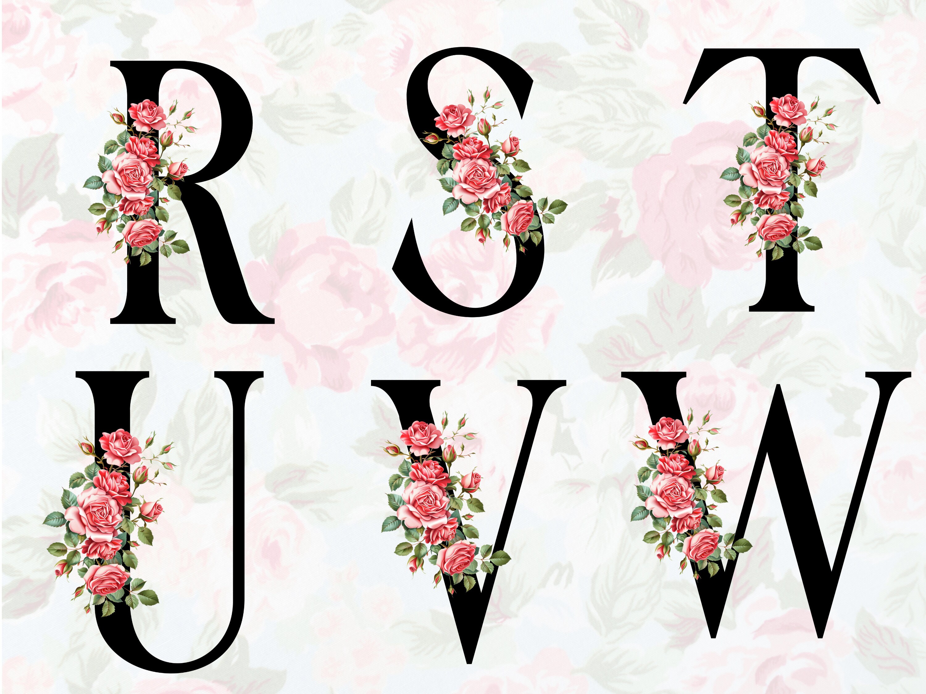 Rose Floral Alphabet: Watercolor Letter Monogram (digital Download) - Etsy