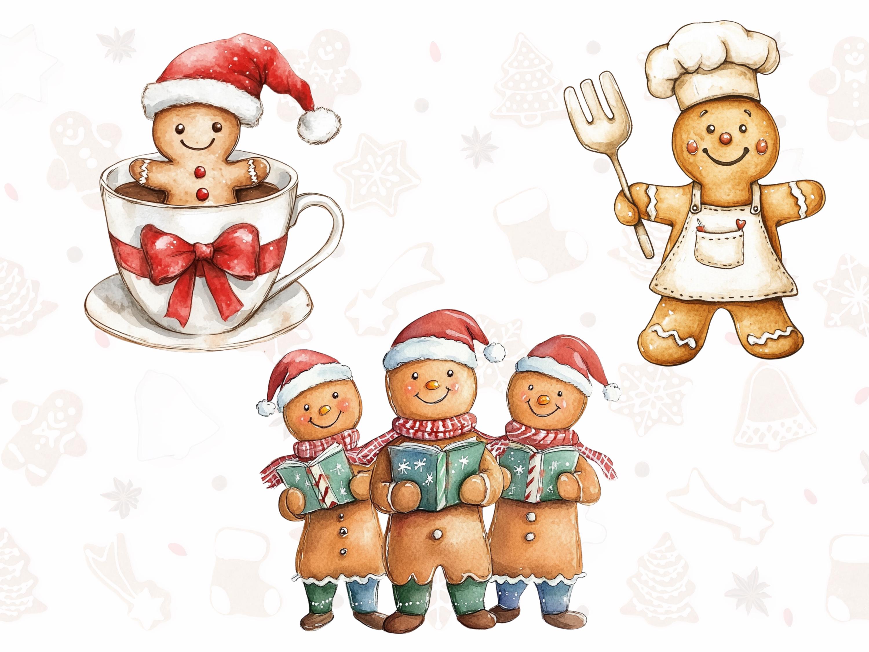 Watercolor Gingerbread Clipart Bundle: Christmas Designs (digital ...