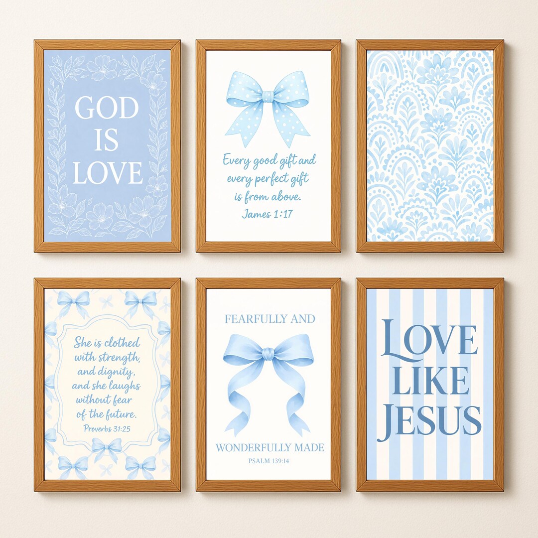 Blue Christian Wall Art Set of 6 – Scripture Prints for Girls Room ...
